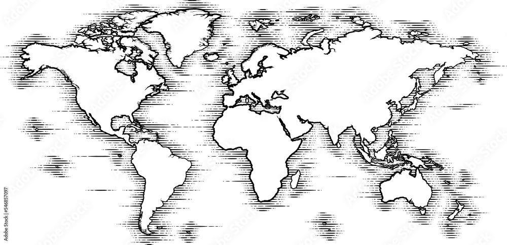 World Map Drawing Old Woodcut Engraved Style Stock Illustration | Adobe ...