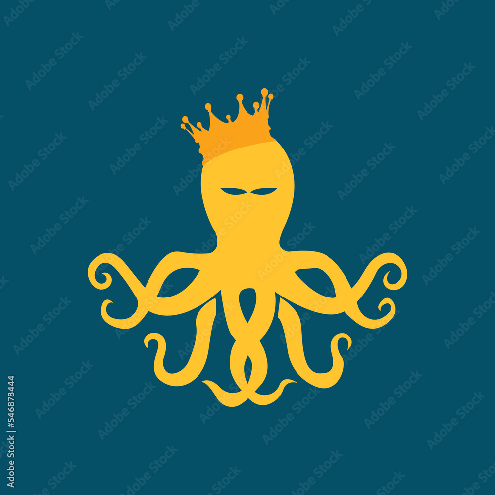 octopus king with golden crown logo vector. Stock Vector | Adobe Stock