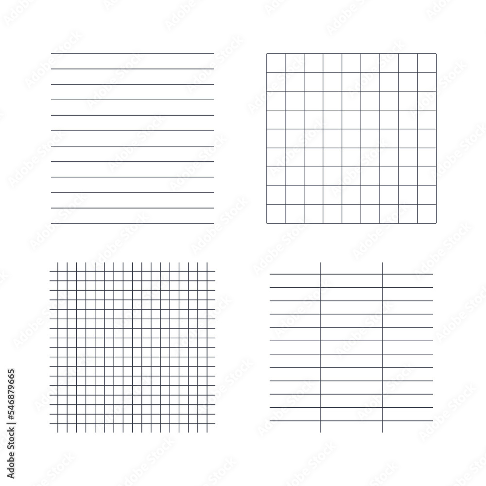 Notebook grid lines, paper texture, isolated patterns, vector ...