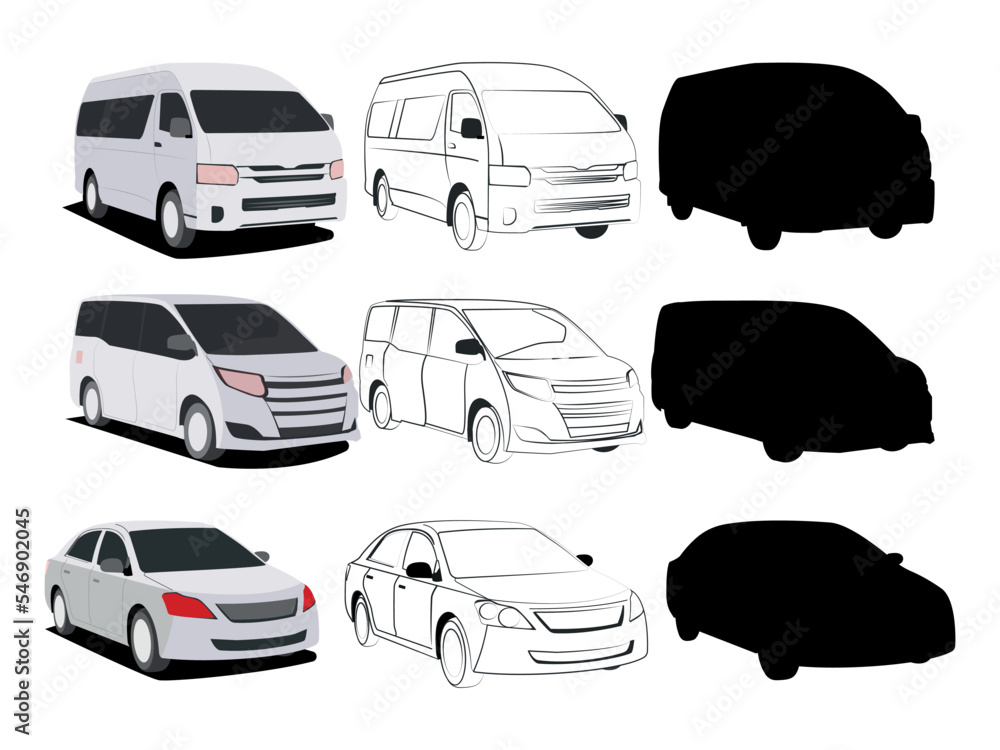 Cars of different types of illustrations set side view of the sedan ...