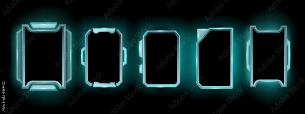 Sci-fi game frame set, vector space HUD border, neon cyber UI screen ...