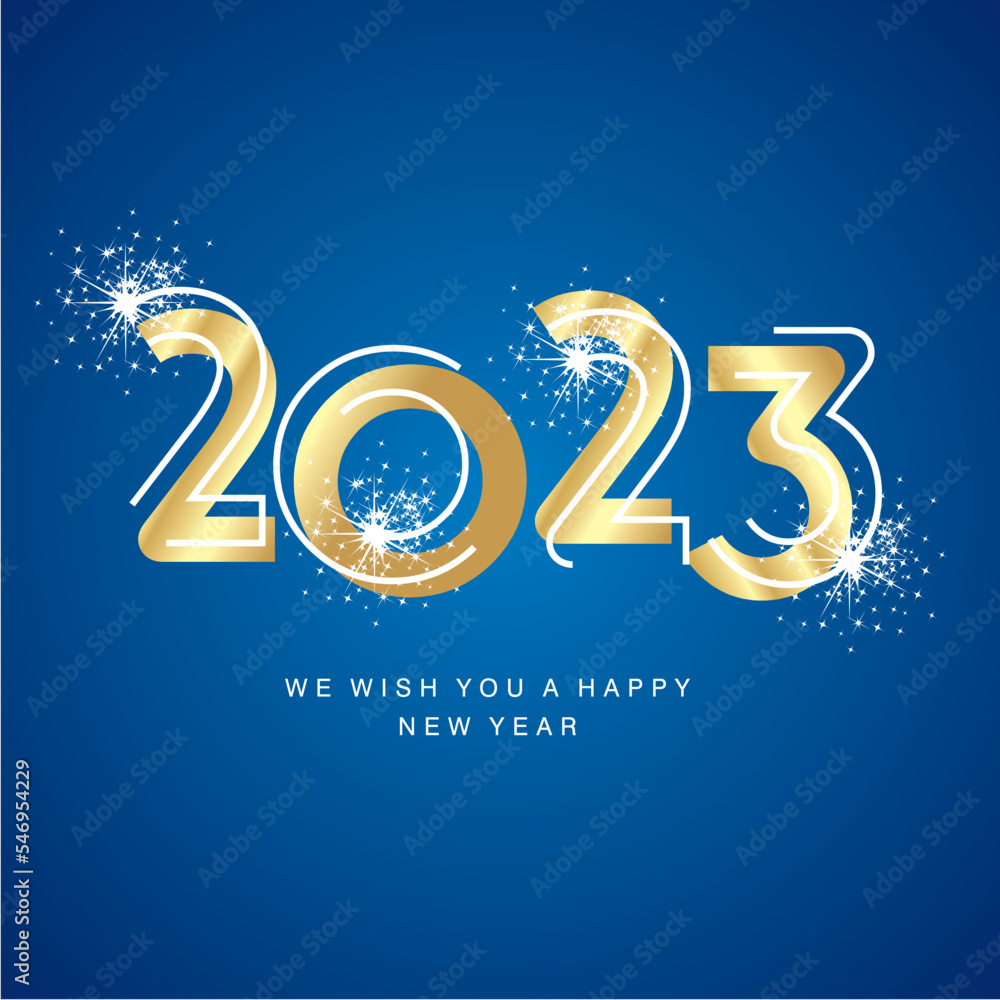 2023 New Year modern white light line design neon golden typography ...