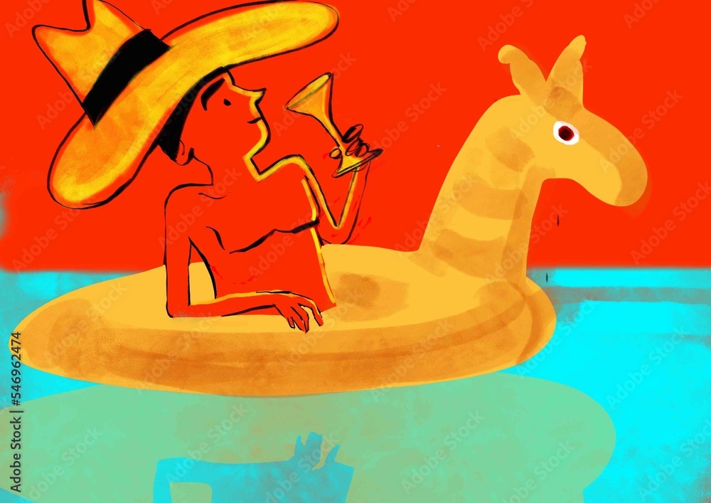 Pool cowboy a dude wearing a western style cowboy hat drinks champagne ...