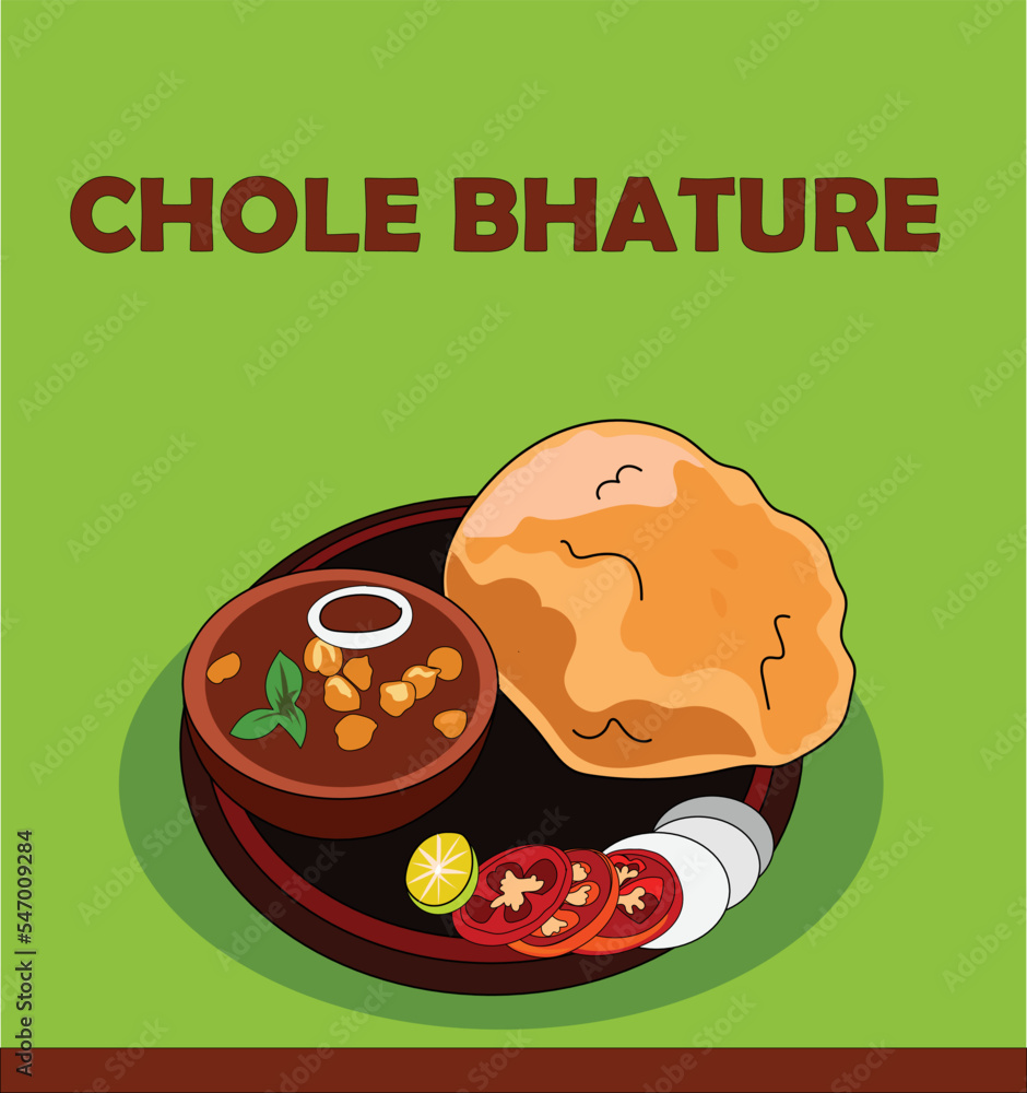 Chole bhature Indian and Pakistani food vector illustration Stock ...