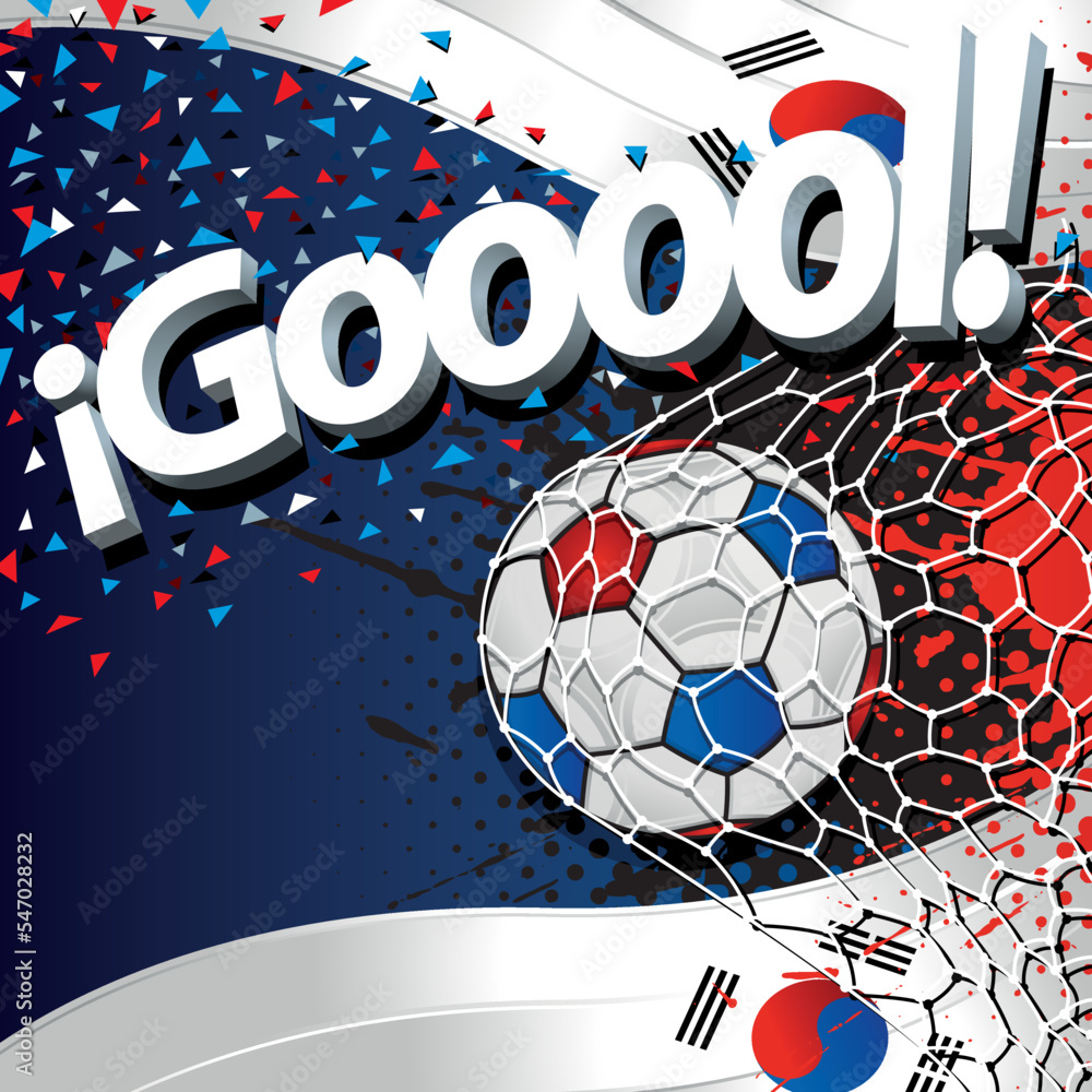 Word GOOOOL in white 3D font next to a soccer ball scoring a goal ...