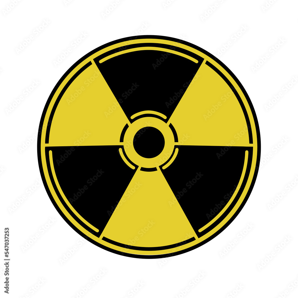 Radioactive contamination vector icon. Trefoil sign on a yellow circle ...