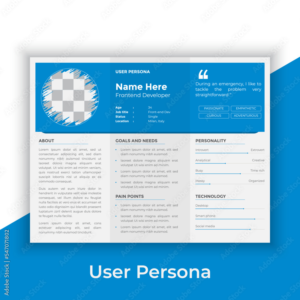 User Persona Document Template Vector Illustration. Examples of User ...