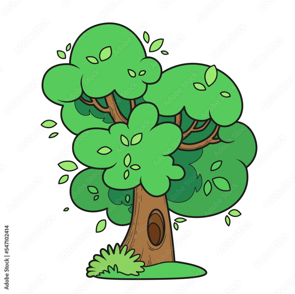 Big old lush foliar tree linear drawing outlined for coloring isolated ...