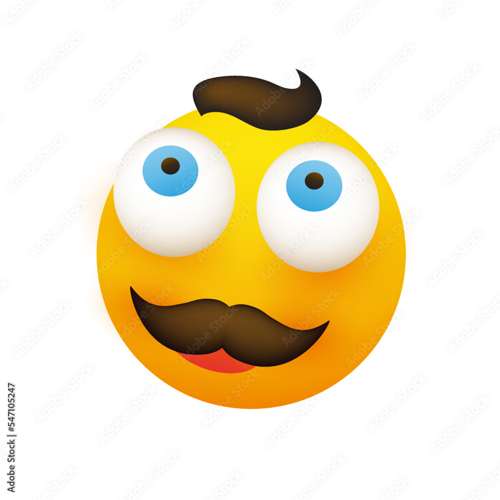 Smiling Male Emoji - Simple Happy Emoticon with Dreamy Pop Out Eyes and ...