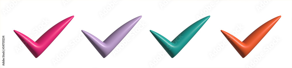3D Check mark. Glossy positive tick signs . Symbols of acceptance.Check ...