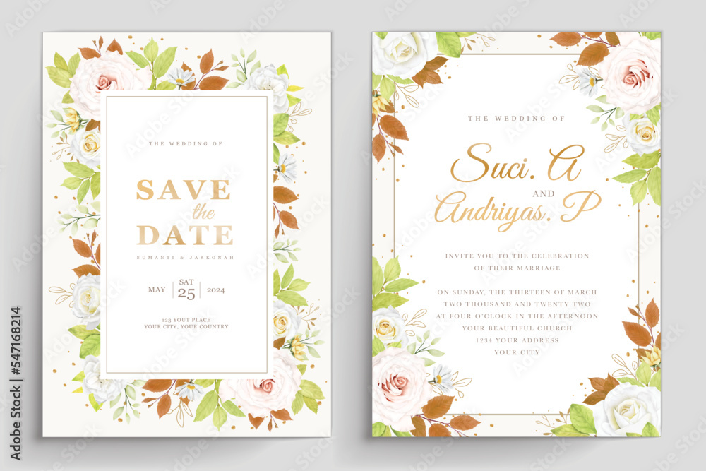 hand drawn watercolor floral and leaves background wedding card design ...