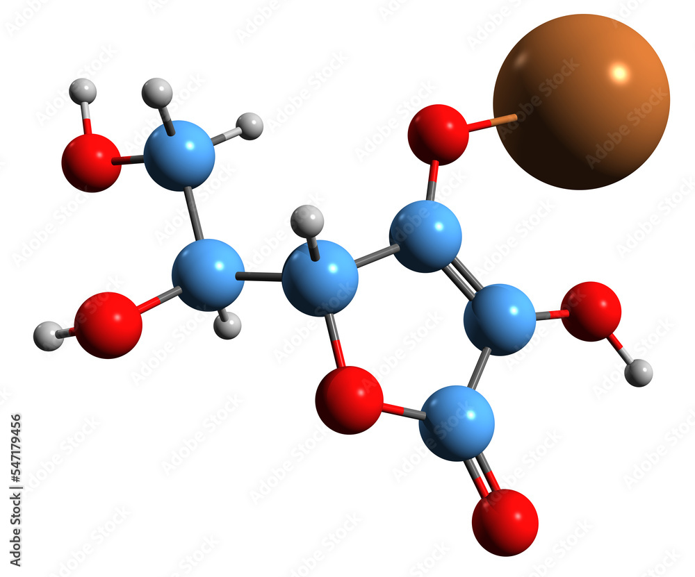3D image of Potassium ascorbate skeletal formula - molecular chemical ...
