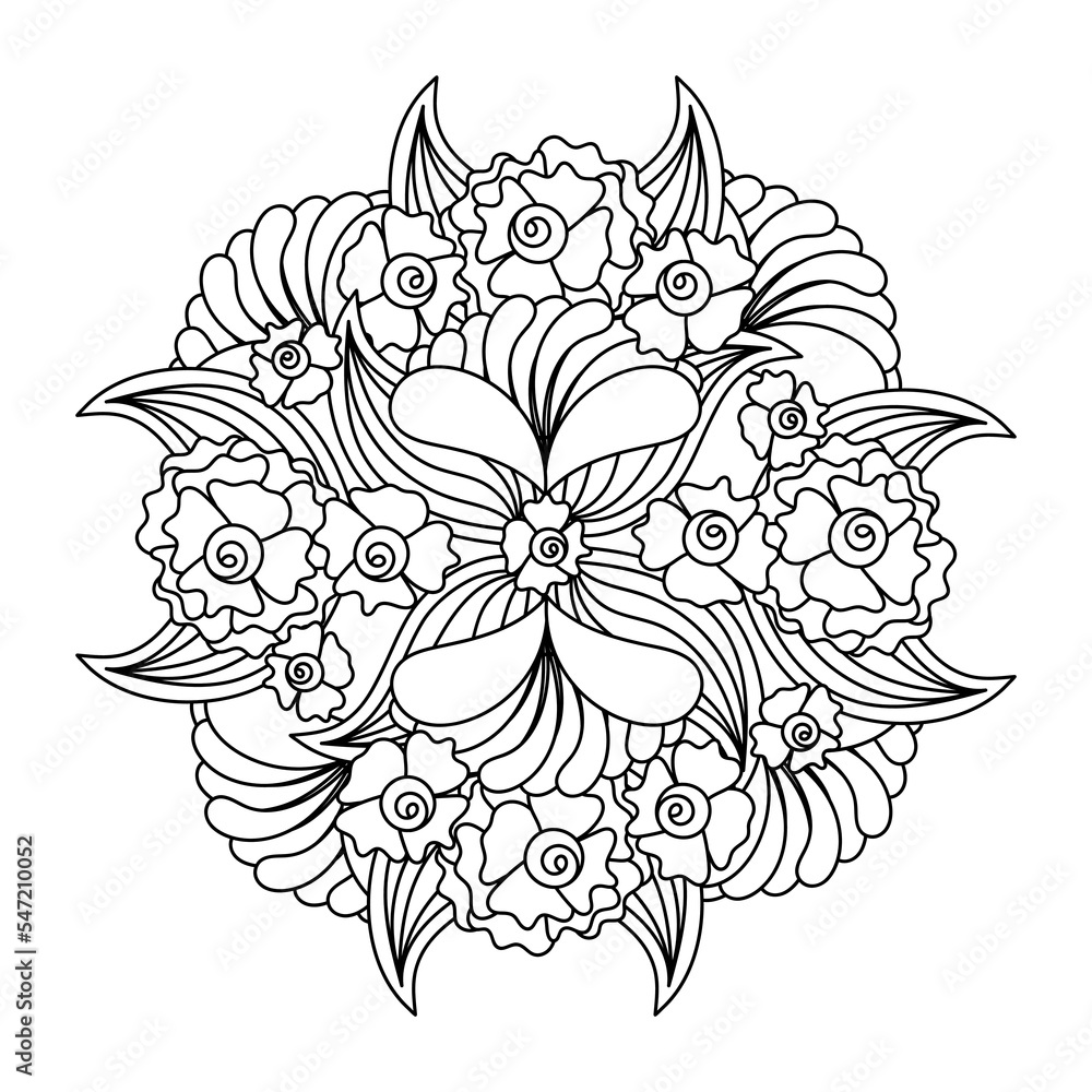 Outline flower pattern for coloring book page. Antistress for adults ...