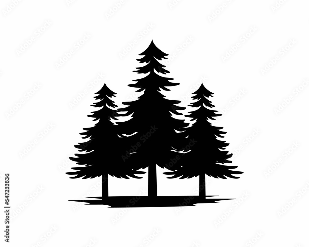 Vector silhouette of three pine trees. Can be used as poster, badge ...