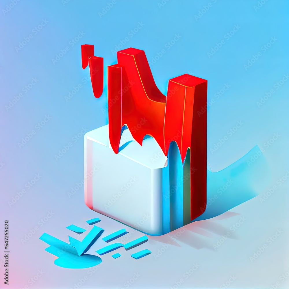 3D graph stock icon with plummeting. Business failure with negative ...