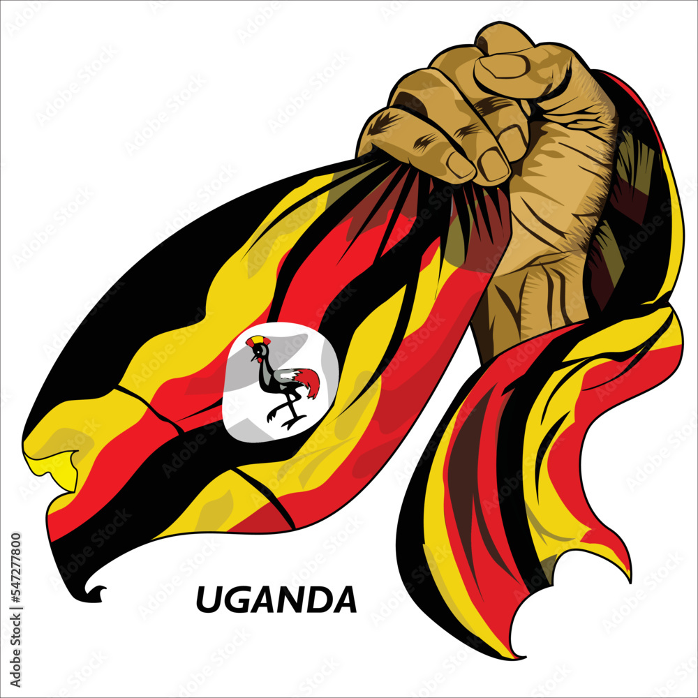 Vector de Stock Fisted hand holding Ugandan flag. Vector illustration ...