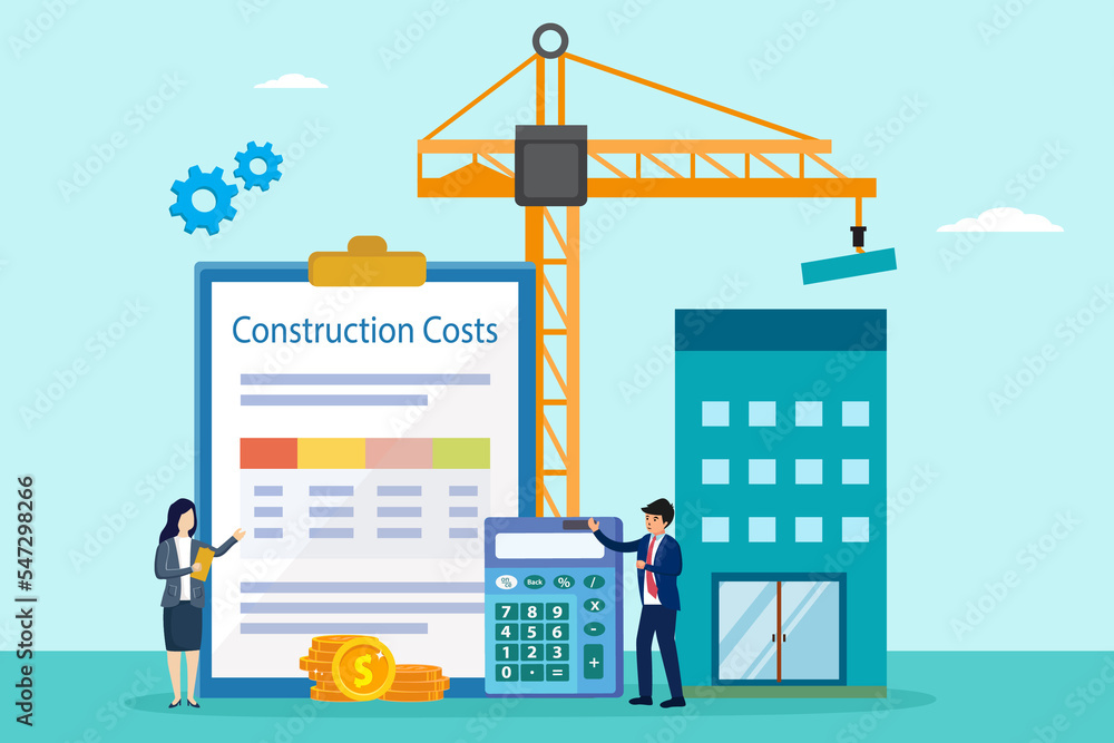 Construction cost vector concept. Two business people counting ...