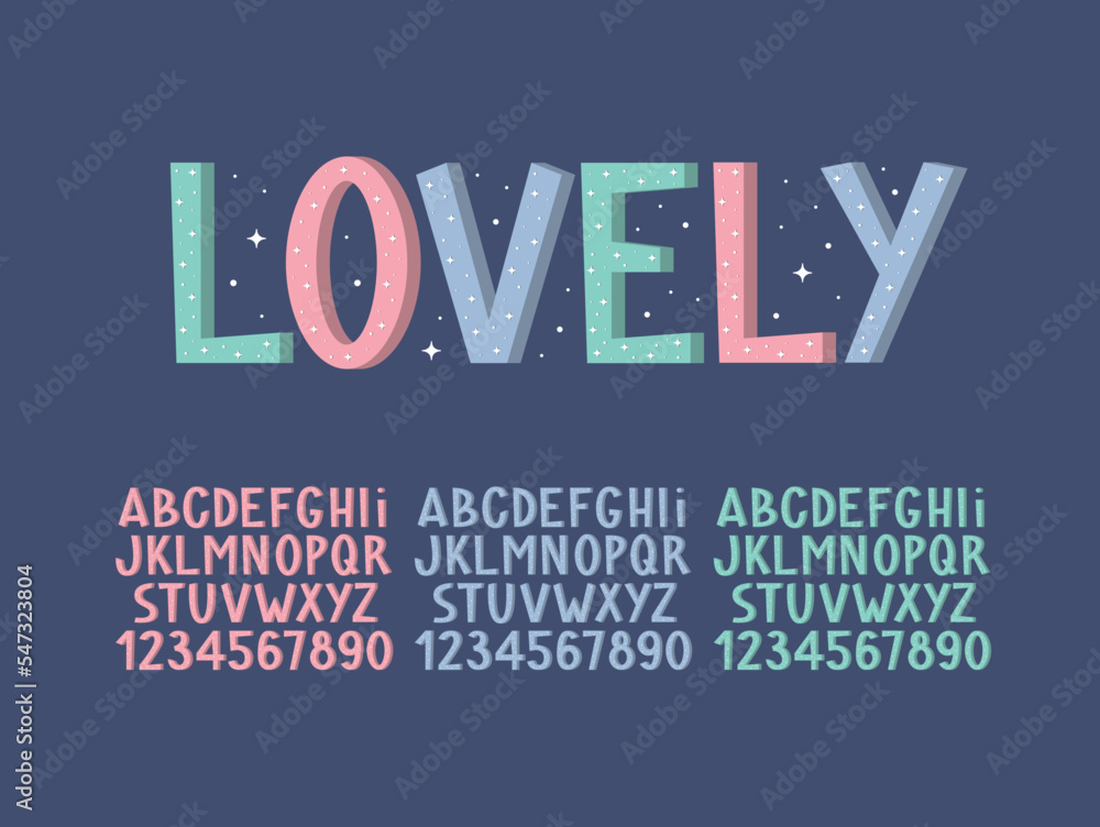 Lovely Childlike Alphabet. Cute kids font. English letters and numbers ...