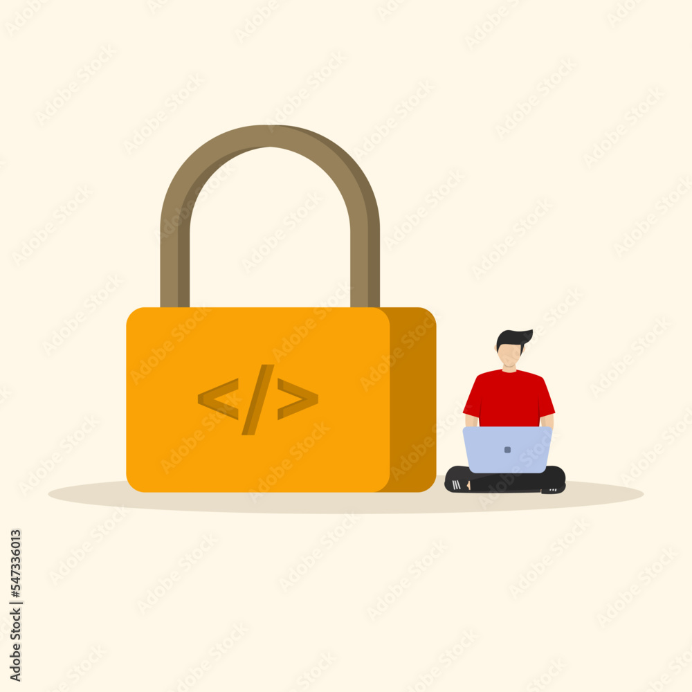 Open Source Programming Software Programmer Working On Unlock Key With Coding Symbol Digital