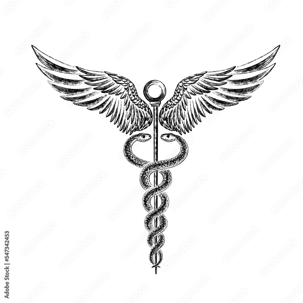 Caduceus Health Symbol Medical care illustration of sign with snake and ...