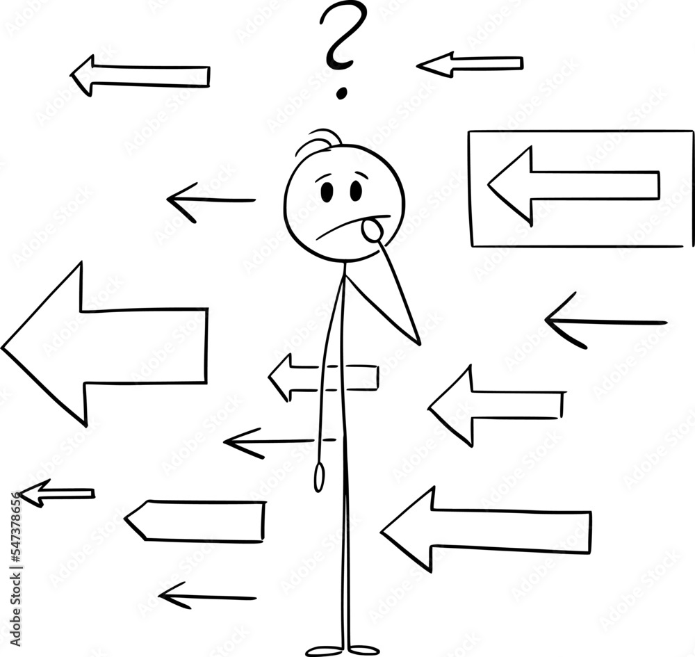 Unsure Person Thinking About Direction or Future, Vector Cartoon Stick ...