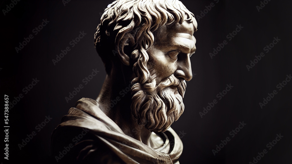 Illustration of the sculpture of Aristotle. The Greek philosopher ...