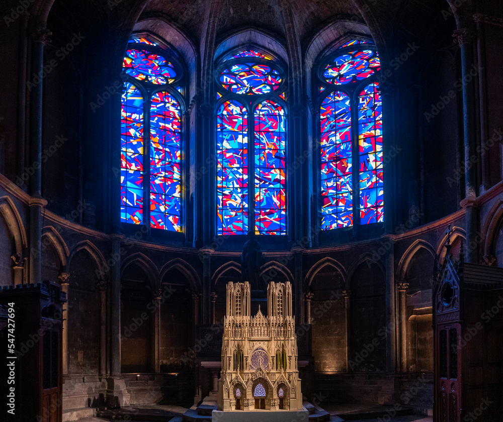 side chapel in the Reims Cathedral with a small-scale model of the ...