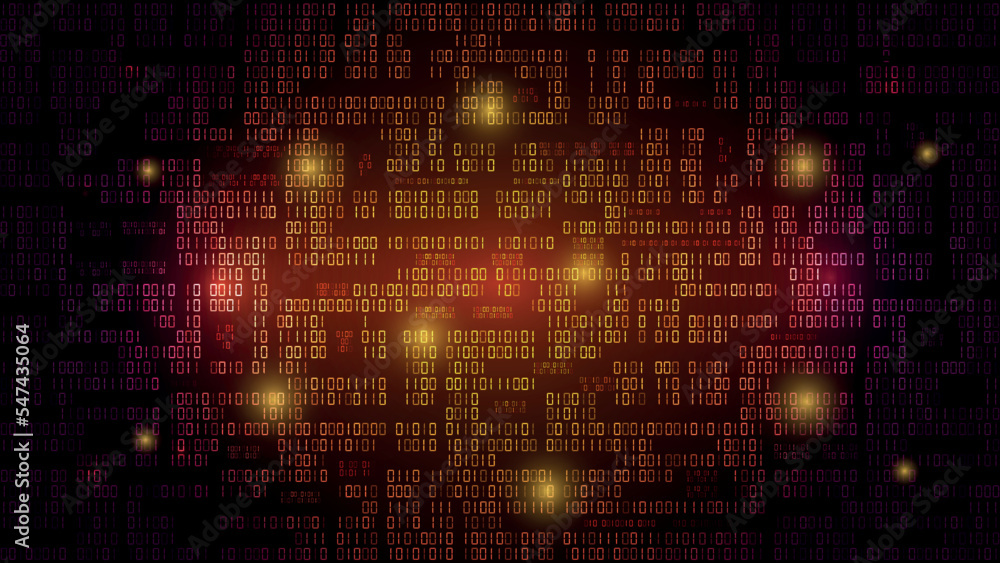 Hacker matrix. Spy binary code. Cybercrime in cyberspace. Computer data. Futuristic robot AI ...