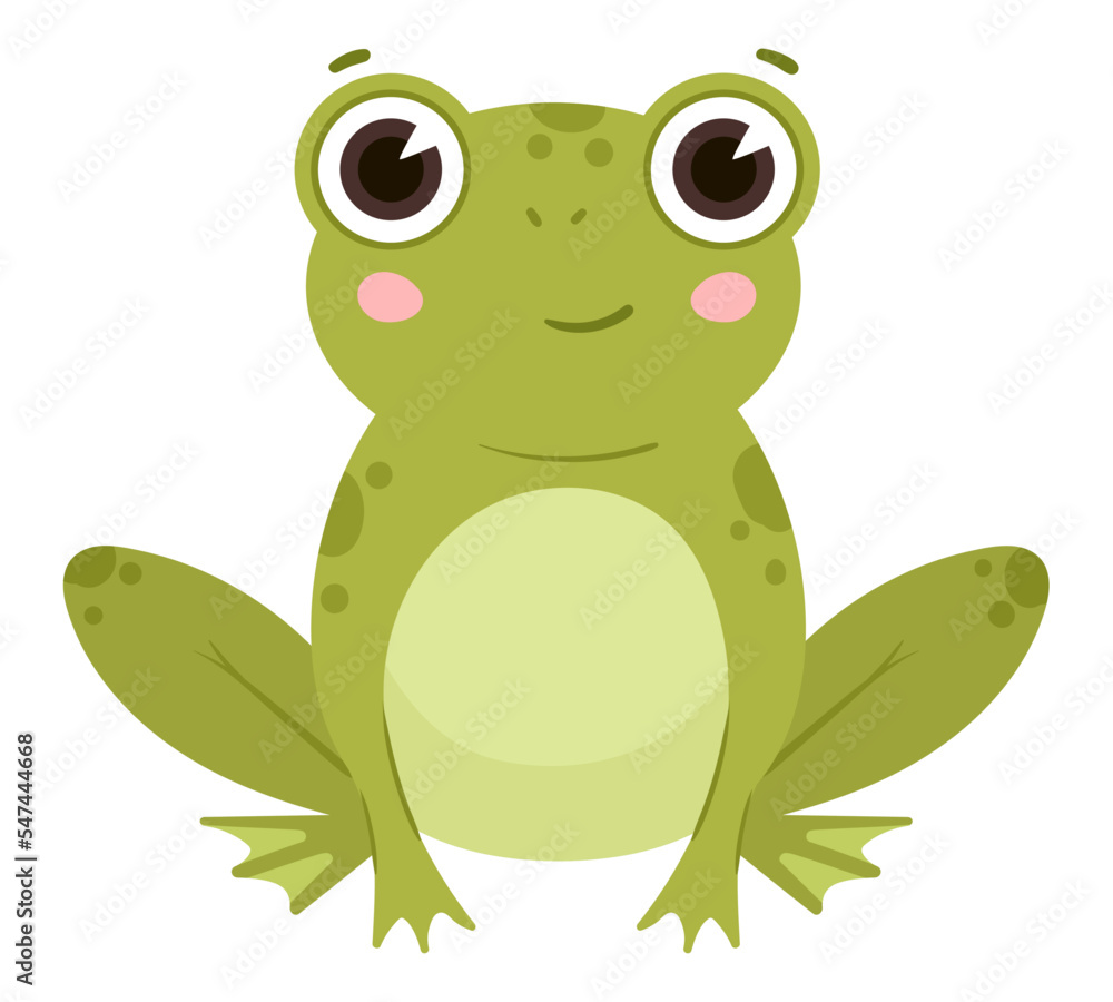 Cartoon frog, cute water animals, green amphibia. Funny froggy, sitting ...