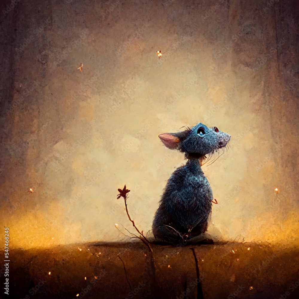 Stock-Illustration „Adorable Scruffy Rat with a Star Tail looking up at ...