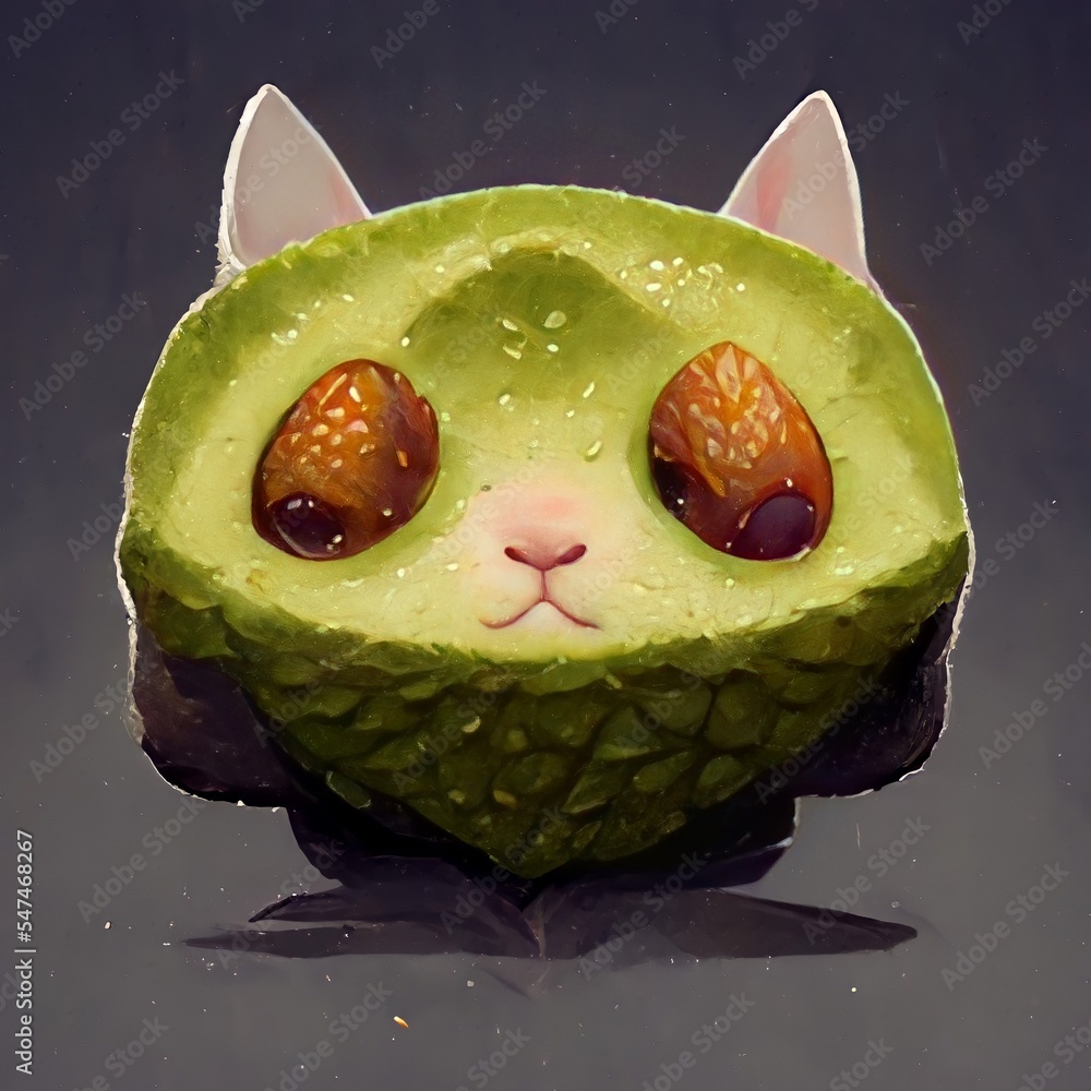 Weird Avocato. Green Cat with Condensation and Avocado Pits for Eyes ...
