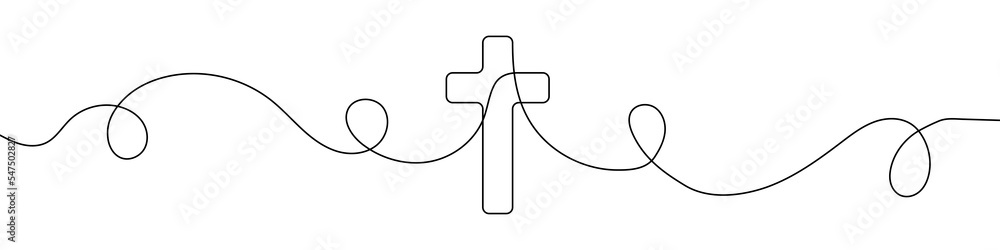 Christian cross in continuous line drawing style. Line art of christian ...