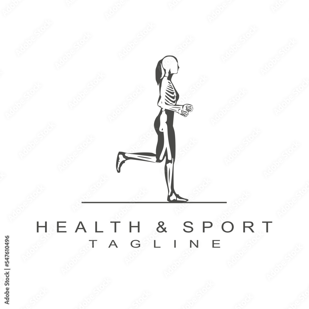 Running lady with skeleton silhouette. X ray effect. Health and sport ...
