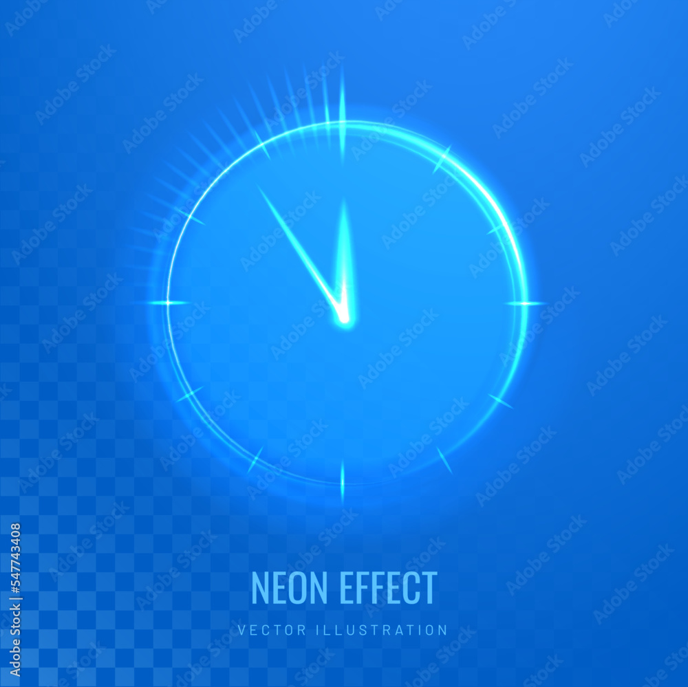 Clock light effect in digital futuristic style. Glowing clock ...