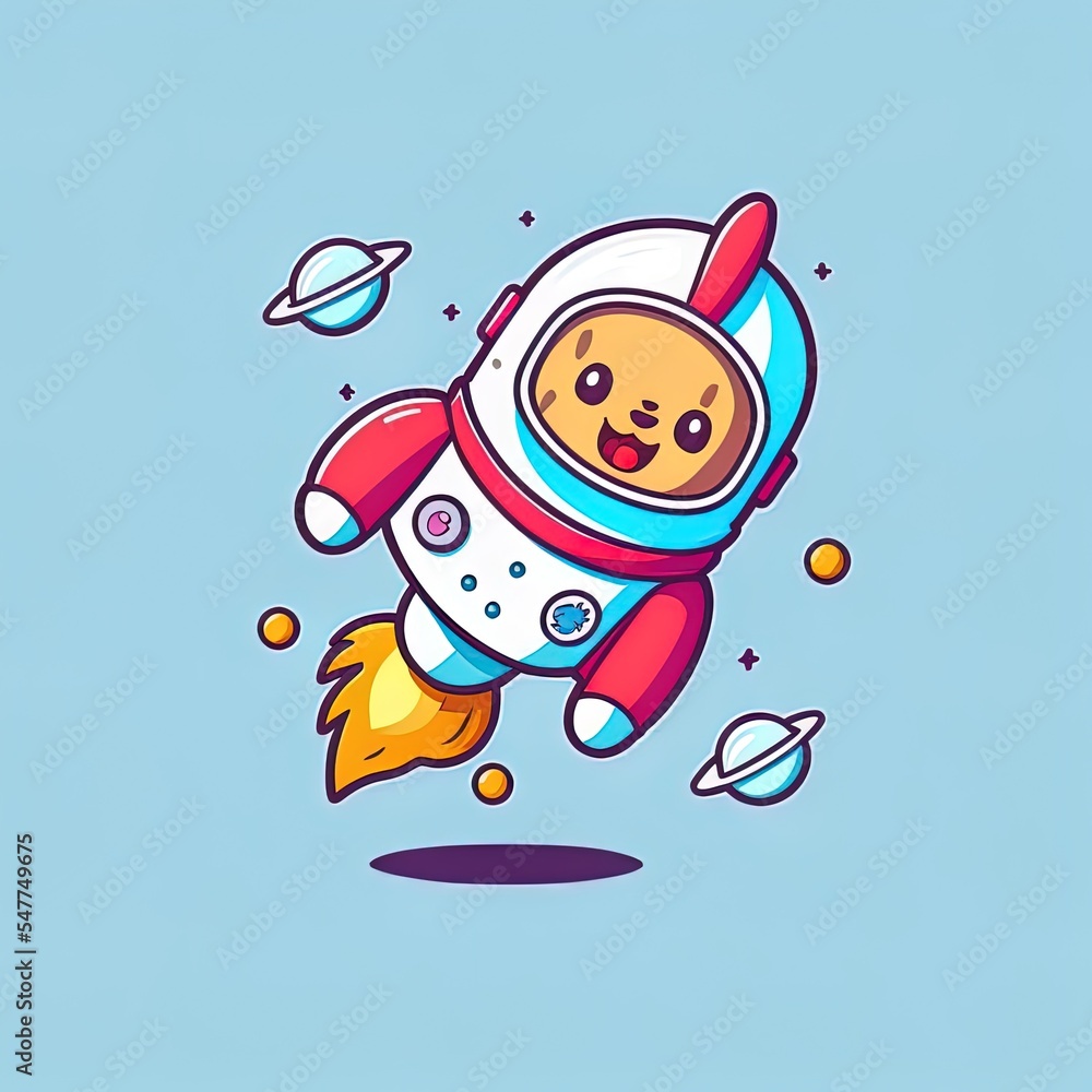 Cute Astronaut Flying With Rocket Cartoon 2d illustrated Icon ...
