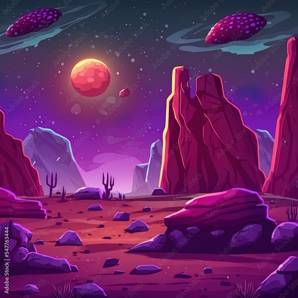 Alien planet landscape for space game background. 2d illustrated ...