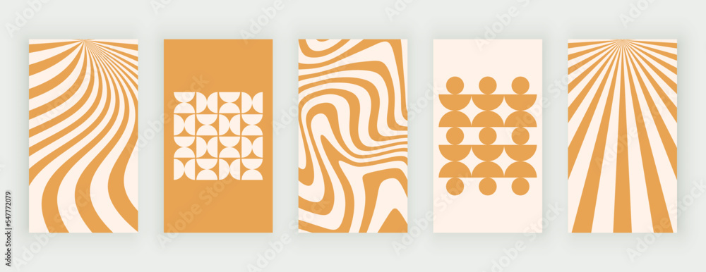 Orange groovy retro backgrounds for stories with wavy lines Stock ...