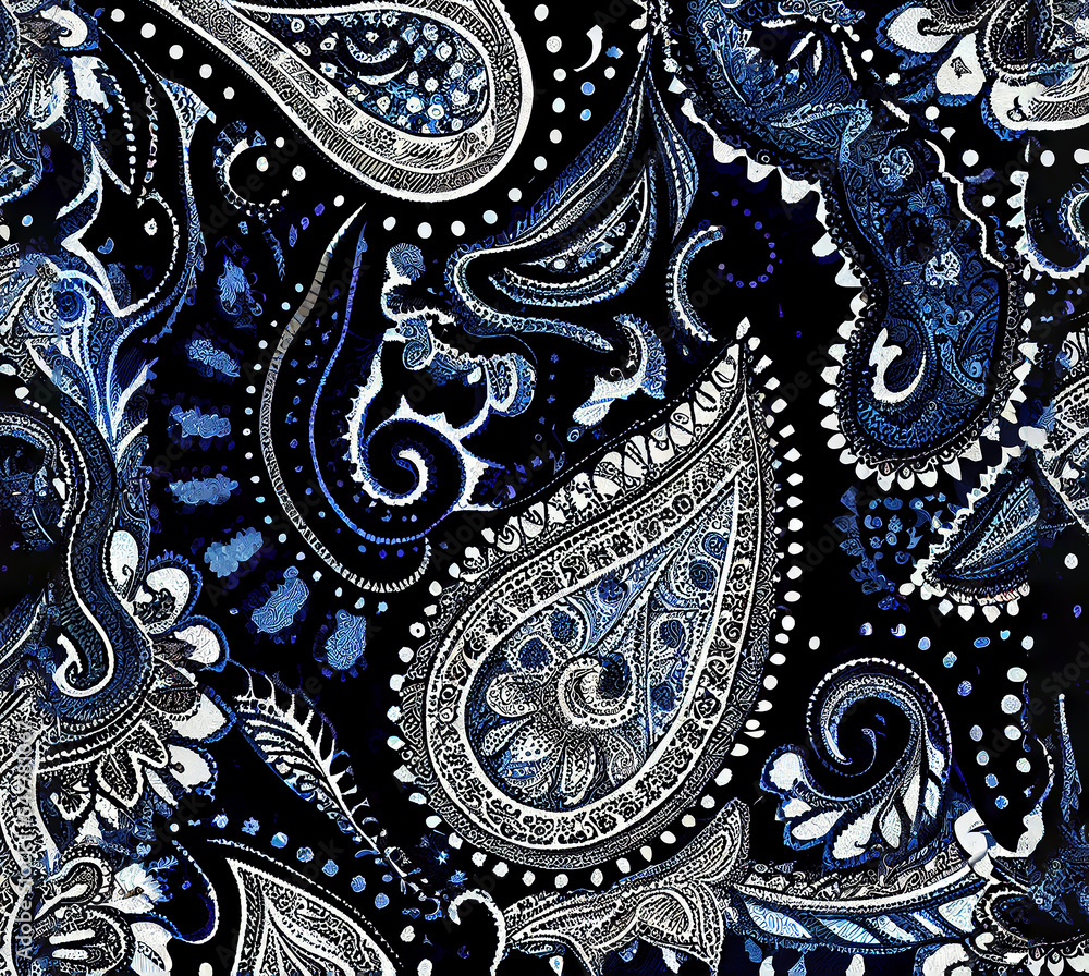 Blue Paisley Pattern for fabric Stock Illustration | Adobe Stock