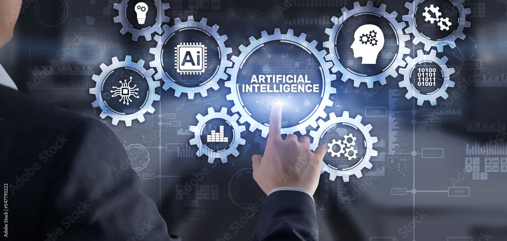 AI artificial intelligence machine learning neural network. Innovation technology concept. Mixed ...