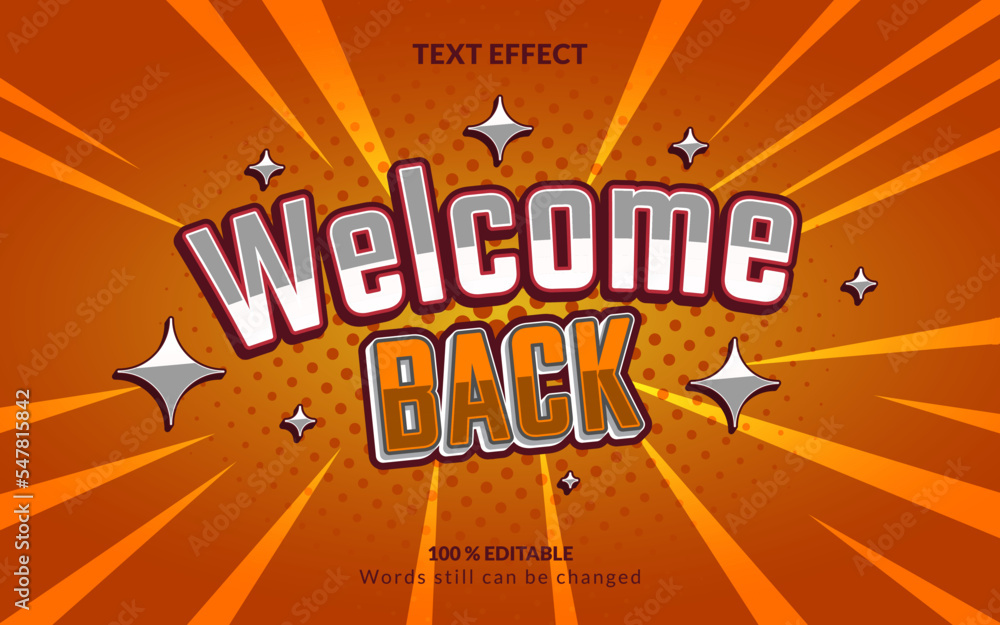 Welcome Back editable text effect with orange background Stock Vector ...