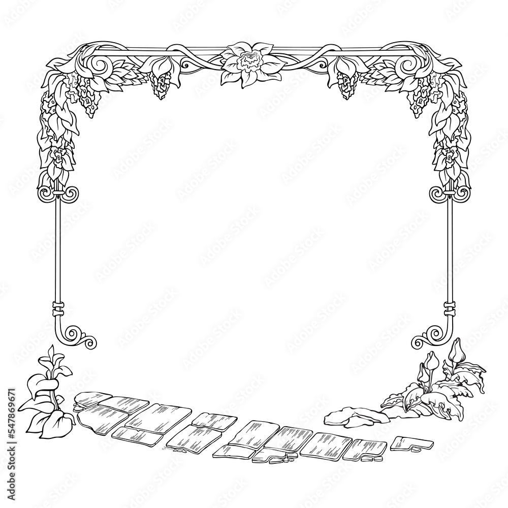 Plant Border. Outline hand drawn botanical frame. Vector illustration ...