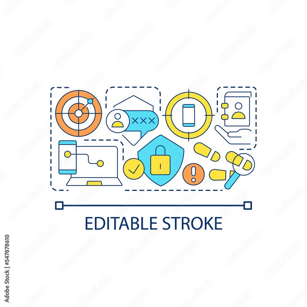 Vector de Stock Detecting hacking attack concept icon. Cybersecurity. Leak personal information ...