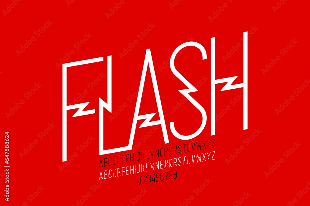 Lightning flash style font, alphabet letters and numbers vector ...