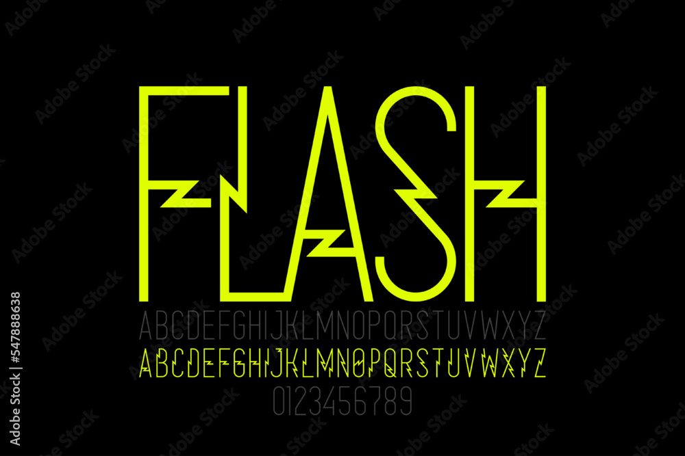 Lightning flash style font, alphabet letters and numbers vector ...