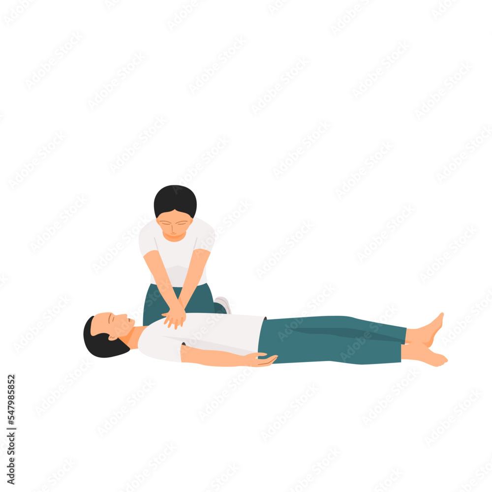 Chest Compressions in cardiopulmonary resuscitation (CPR) emergency rescue process on human ...