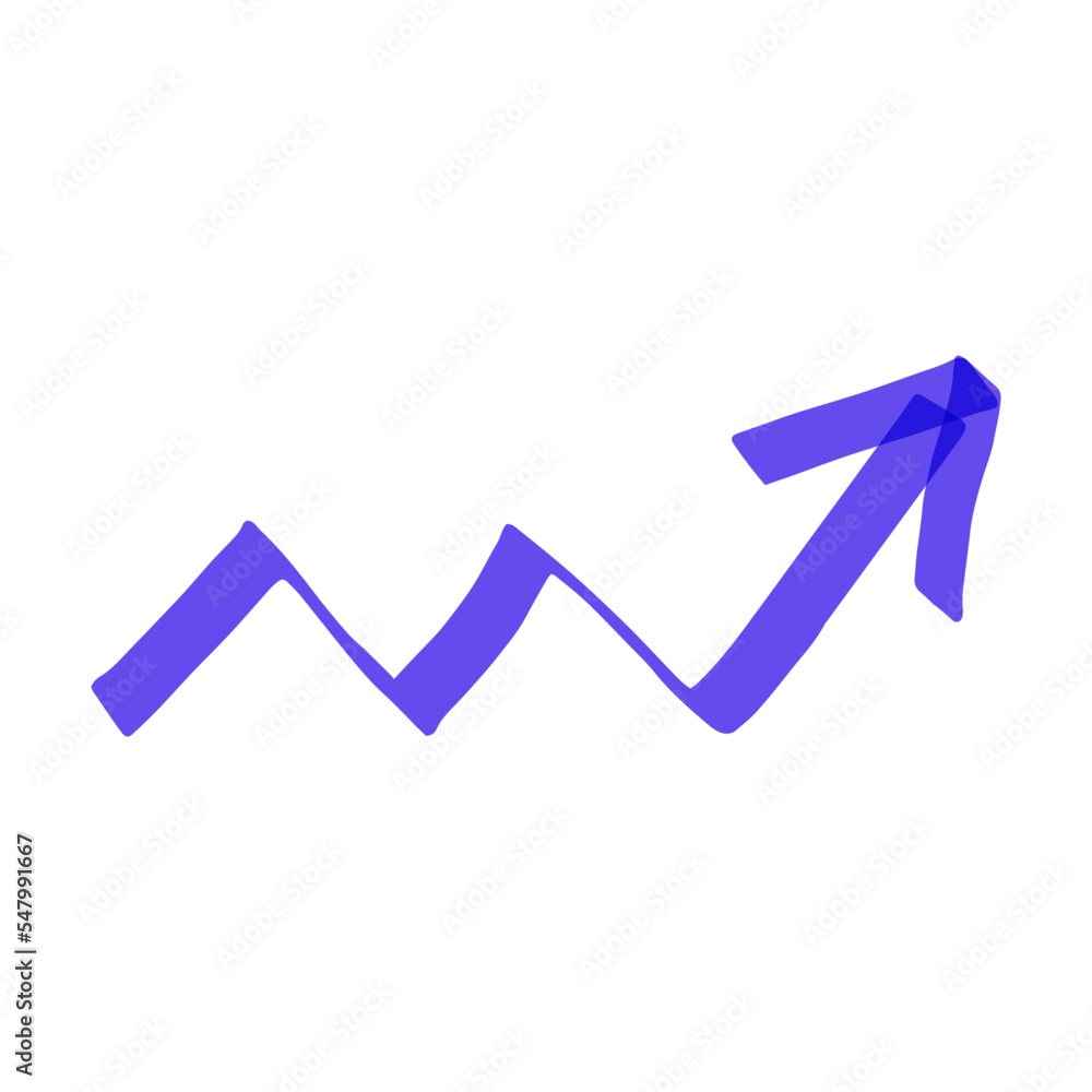 Hand drawn marker zig zag arrow. Cartoon vector illustration. Blue ...