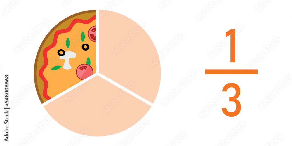 Vector de Stock One thirds pizza fractions. Fraction for kids. Pizza ...