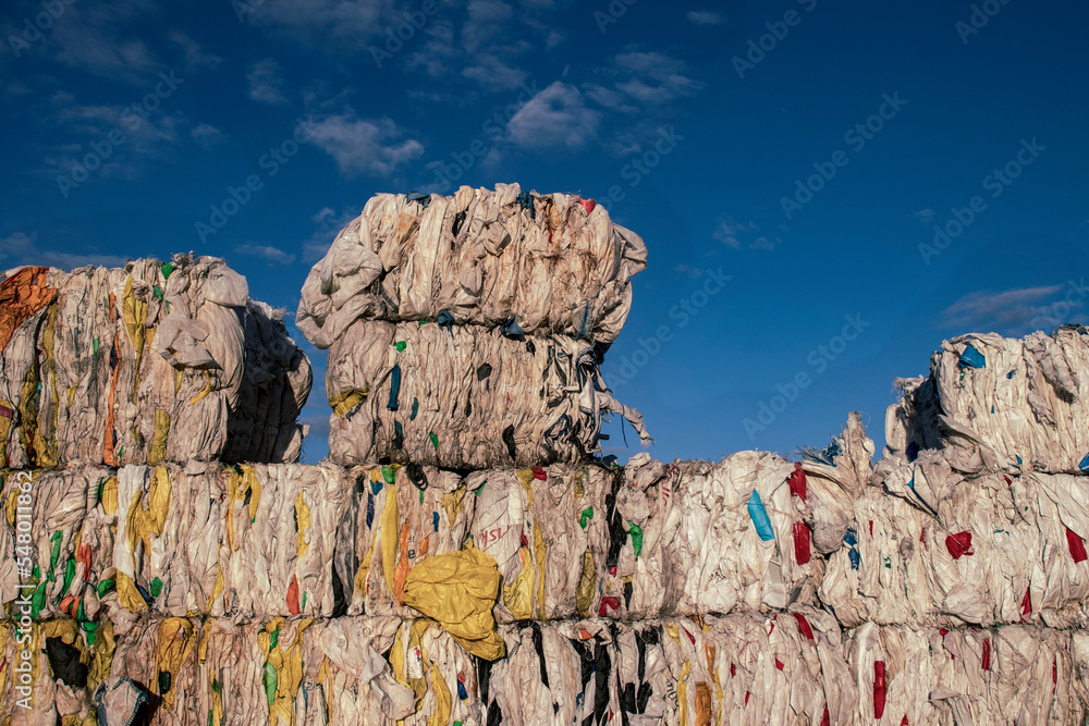 BIG BAG compressed into bales. Sorting area. Stock Photo | Adobe Stock