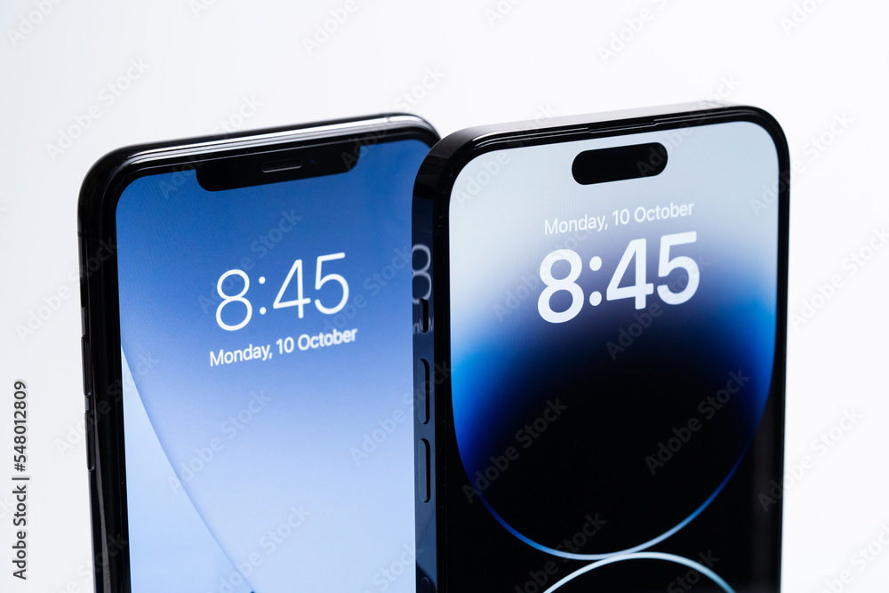 PENANG, MALAYSIA - OCT 10, 2022: Apple iPhone 14 Pro Max vs iPhone 11 ...