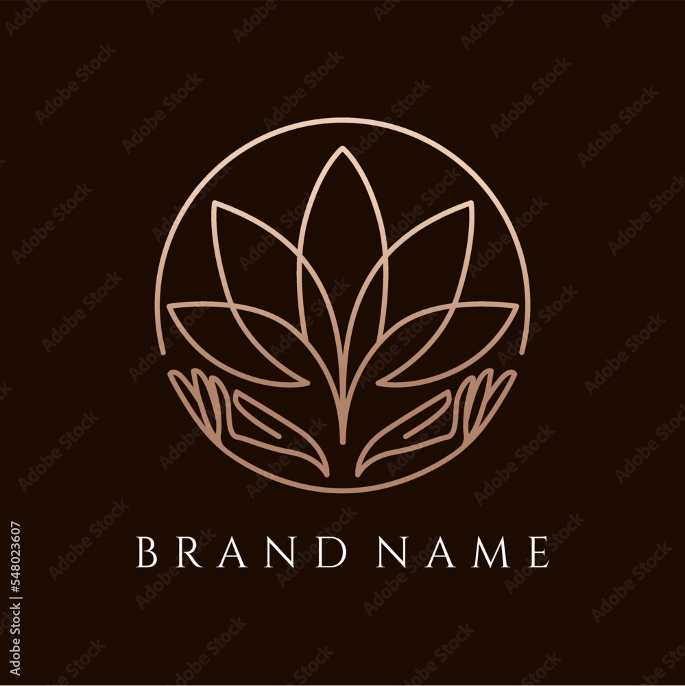 Hand Care Lotus Circle Line Logo Design Stock Vector | Adobe Stock
